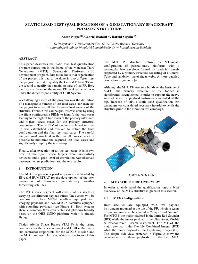 Static Load Test Qualification of A Geostationary Spacecraft Primary ...