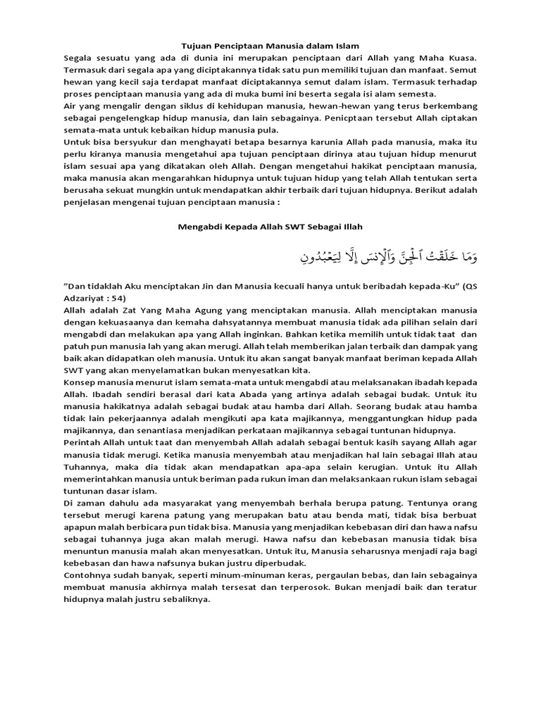 Tujuan Penciptaan Manusia Dalam Islam | PDF