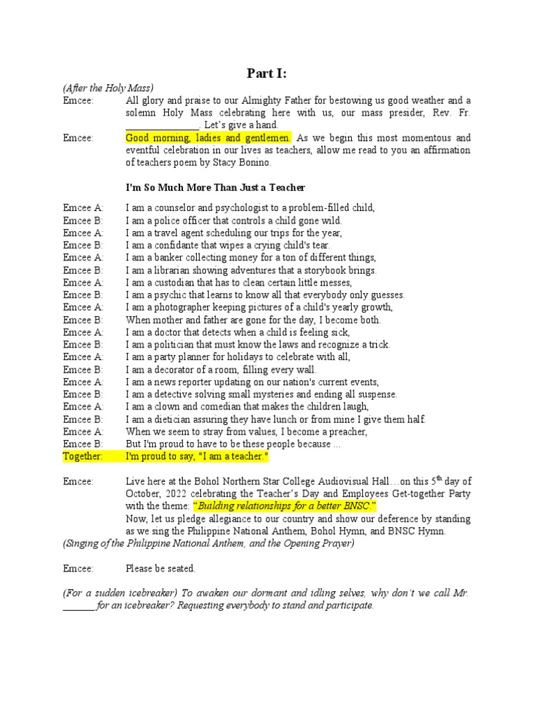 Teacher's Day Script | PDF | Dances