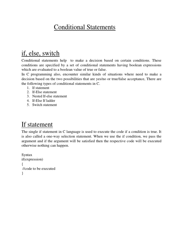 Conditional Statements | PDF | Computer Science | Software Development Conditional Statements | PDF | Computer Science | Software Development