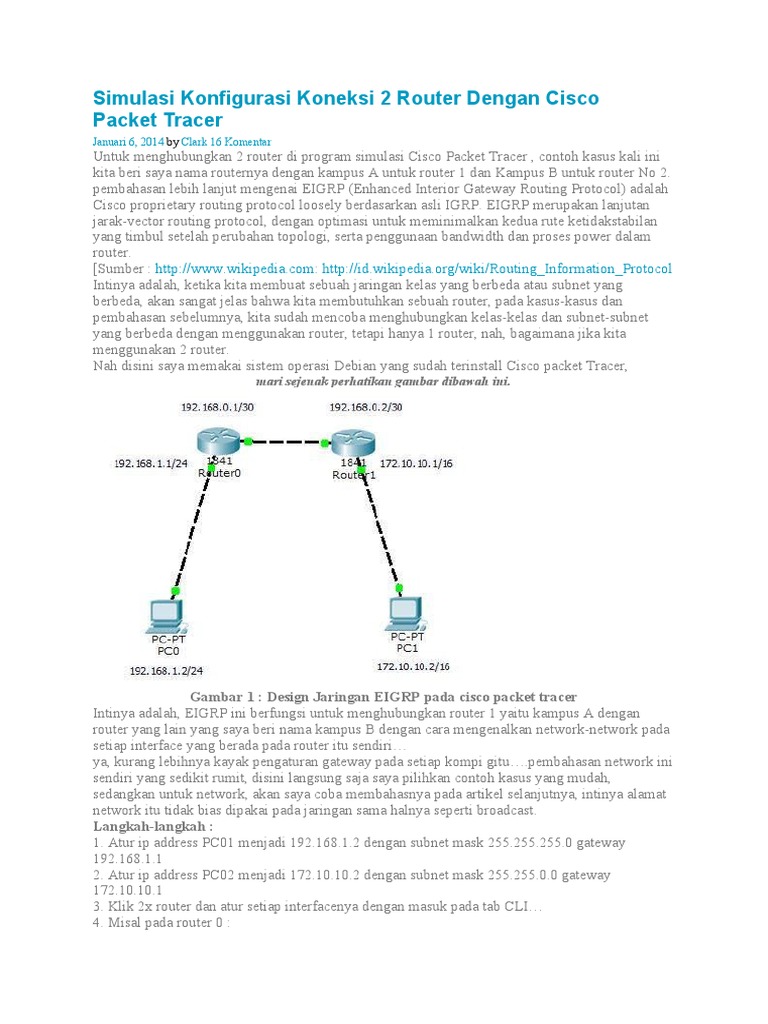 Simulasi Konfigurasi Koneksi 2 Router Dengan Cisco Packet | PDF | Komputer