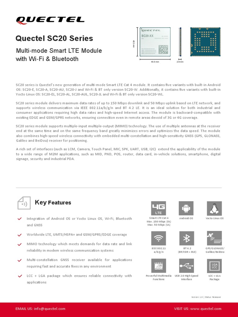 Quectel SC20 Series Smart Module Specification V1.9 | PDF | Wi Fi | Lte (Telecommunication)