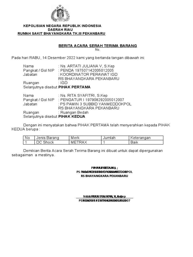 Berita Acara Serah Terima Barang | PDF