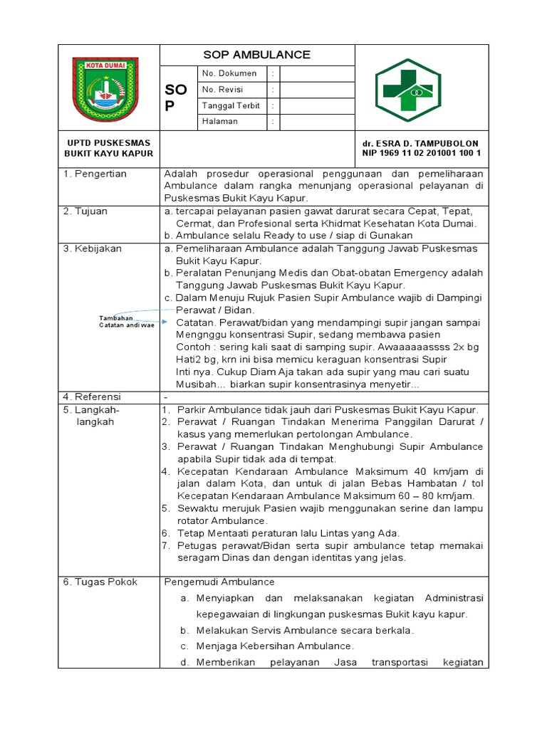 Sop Driver Ambulance | PDF
