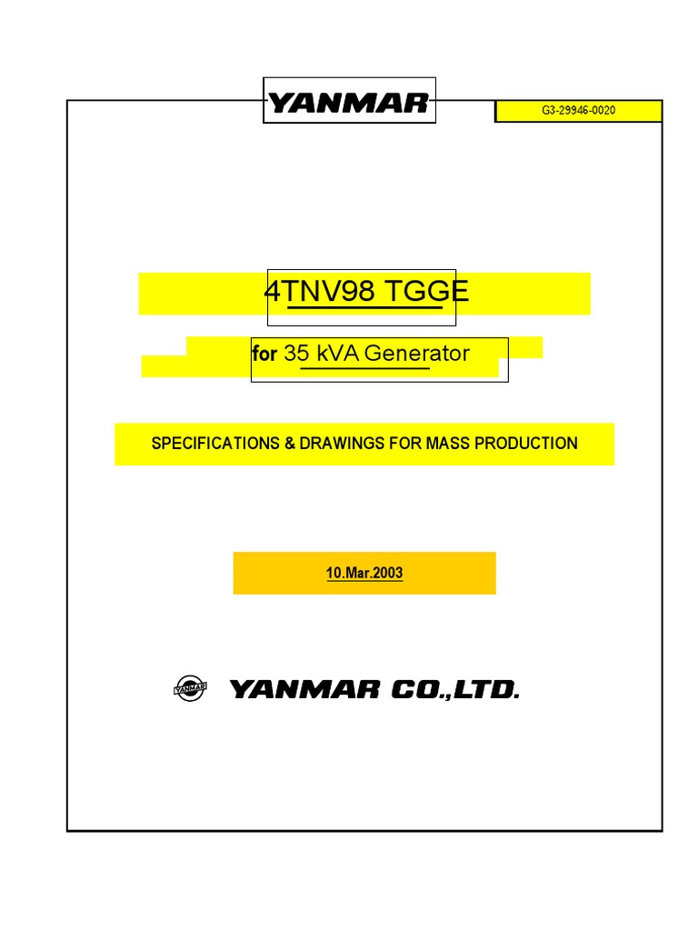 Catalogue Yanmar 4TNV98 GGE | PDF | Diesel Engine | Engines