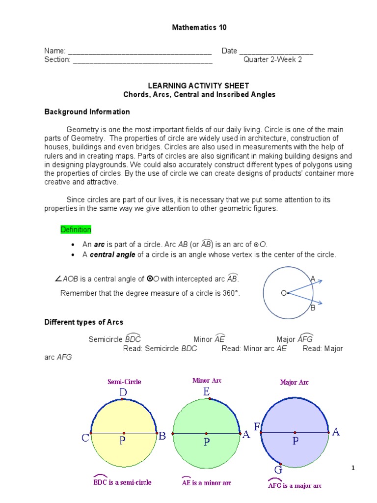Las Mathematics 10 Week 2 Quarter 2 Jonathan D Nunag | PDF | Circle | Angle