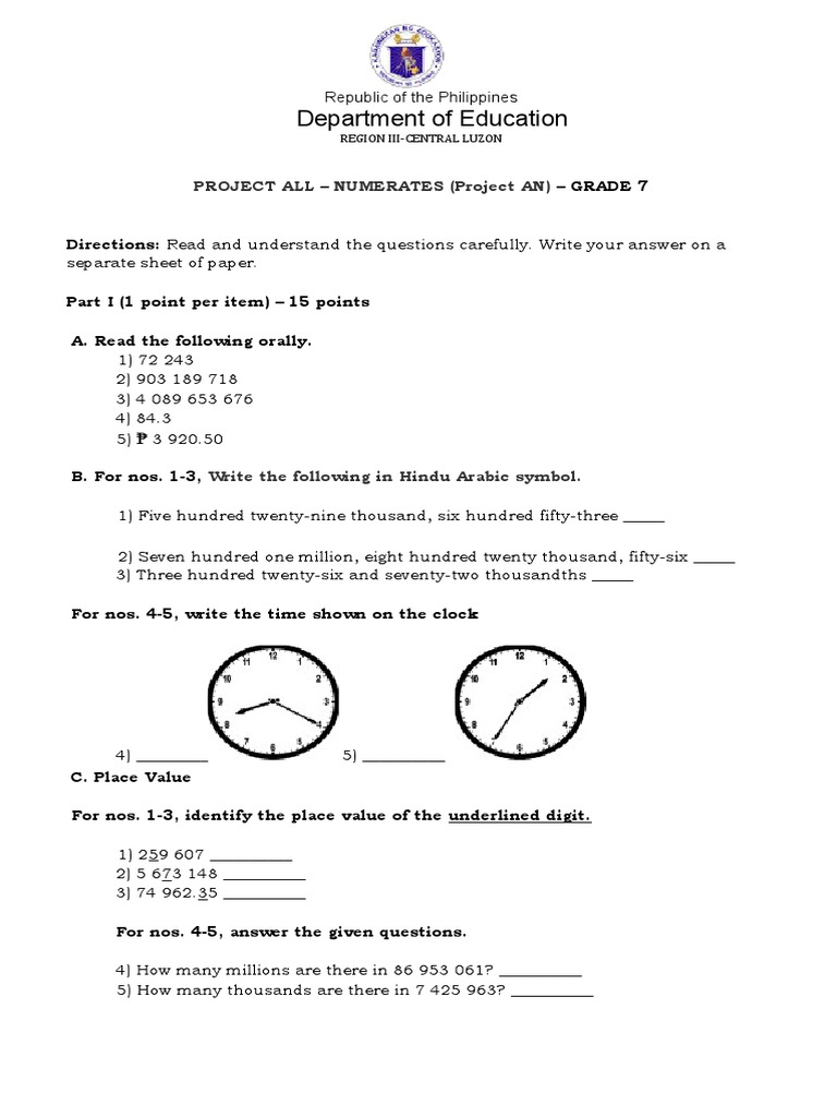 GRADE-7-PROJECT-AN-ASSESSMENT-TOOL-POST-TEST | PDF | Mathematics