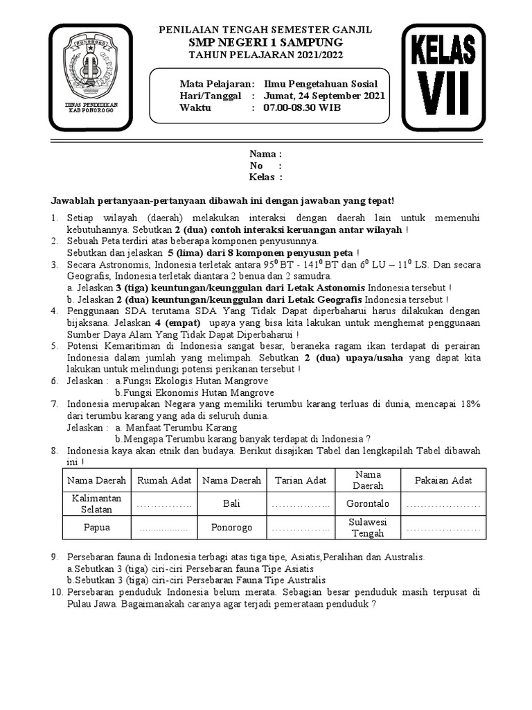 Soal Pts SMT 1 Ips 7 | PDF