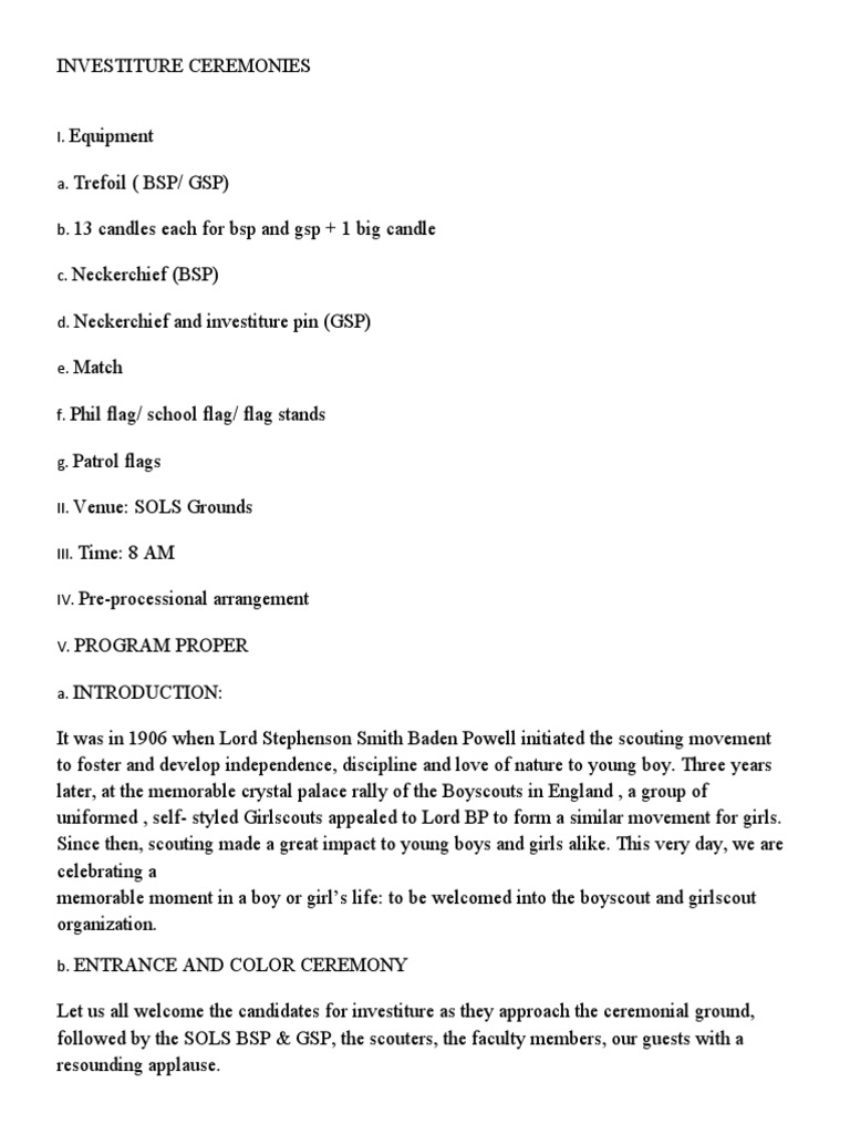 Investiture Ceremonies | PDF | Scouting | Youth Movements
