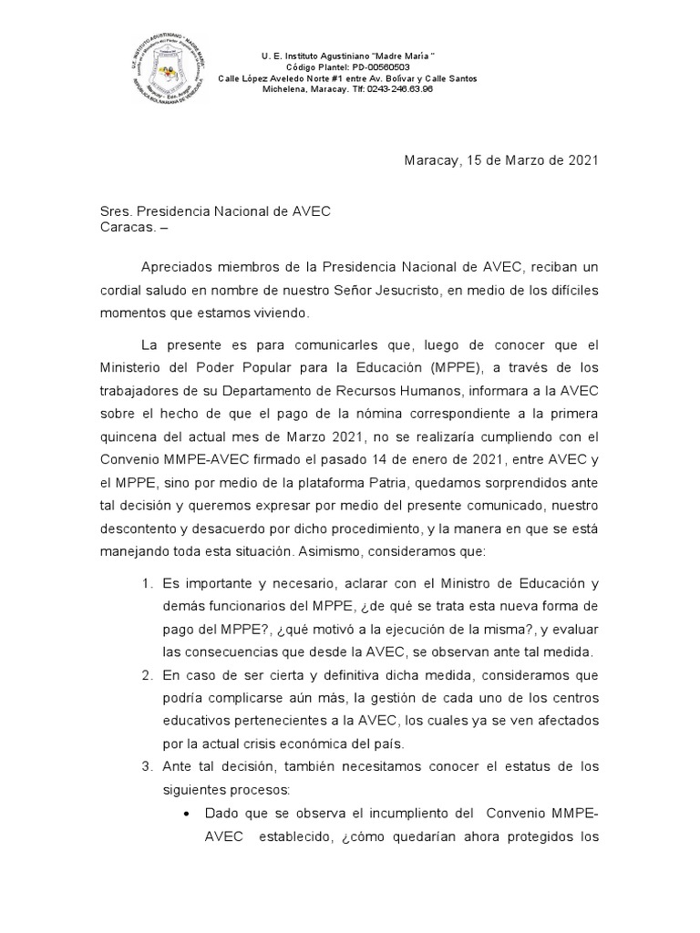 Carta para Avec | PDF