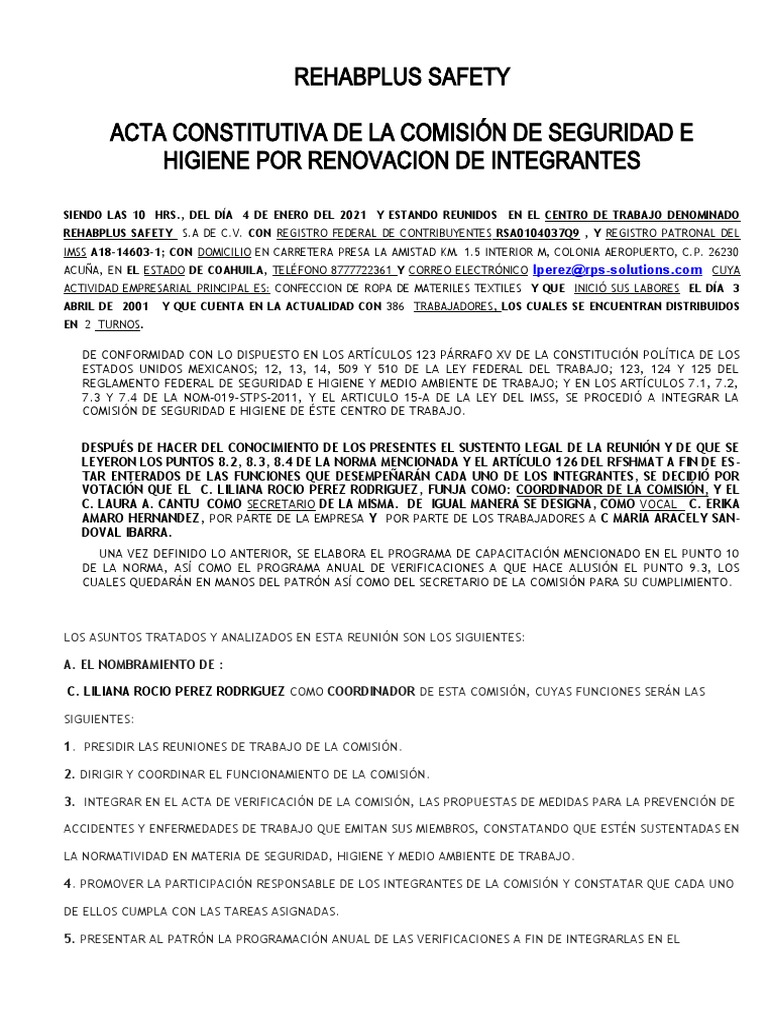 Acta Constitutiva CMSH Rehabplus Safety | PDF
