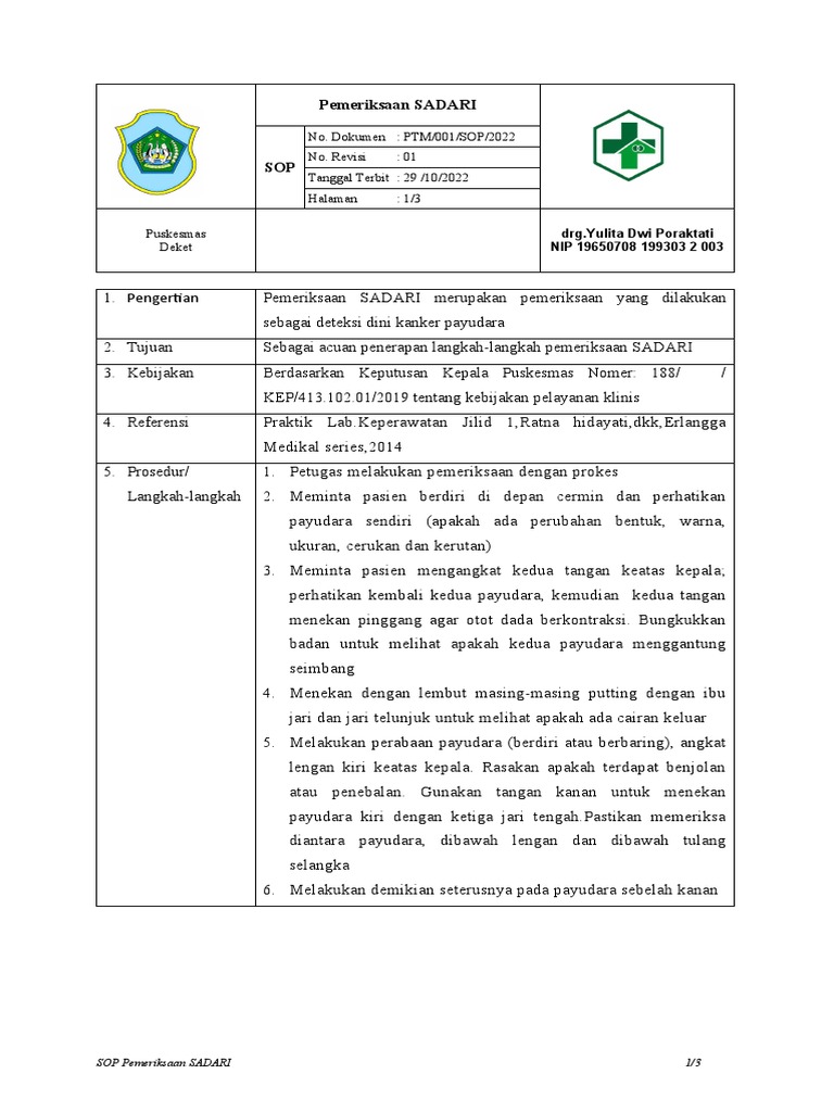 SOP Pemeriksaan SADARI | PDF