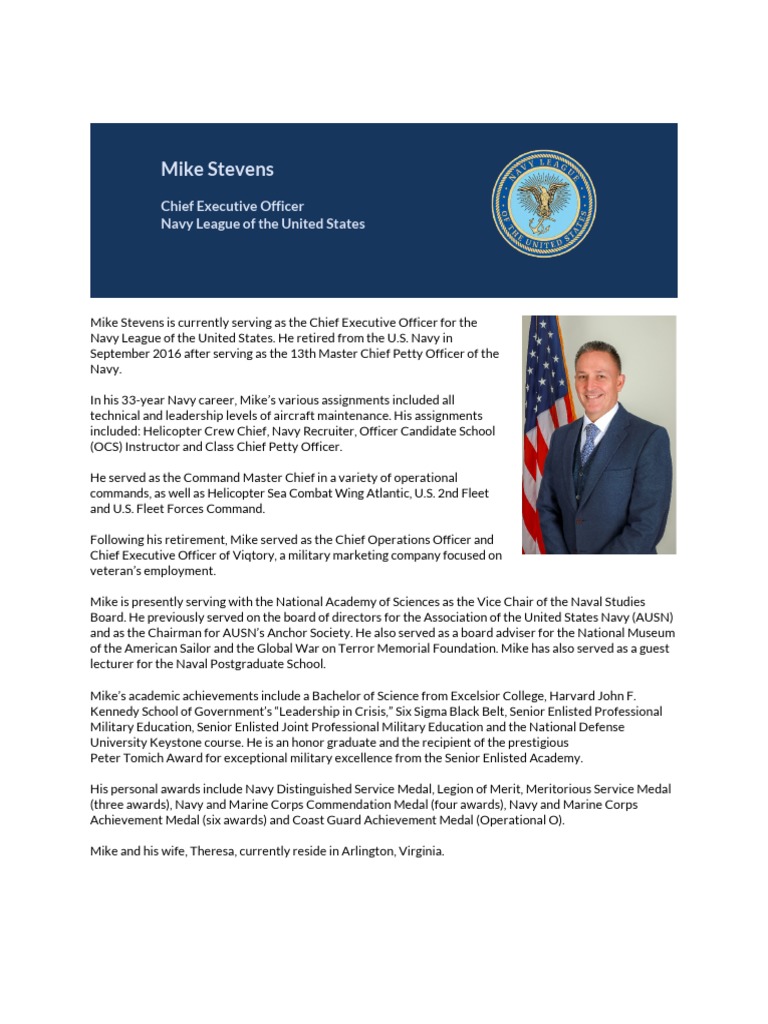 Mike Stevens Official Navy League Bio | PDF
