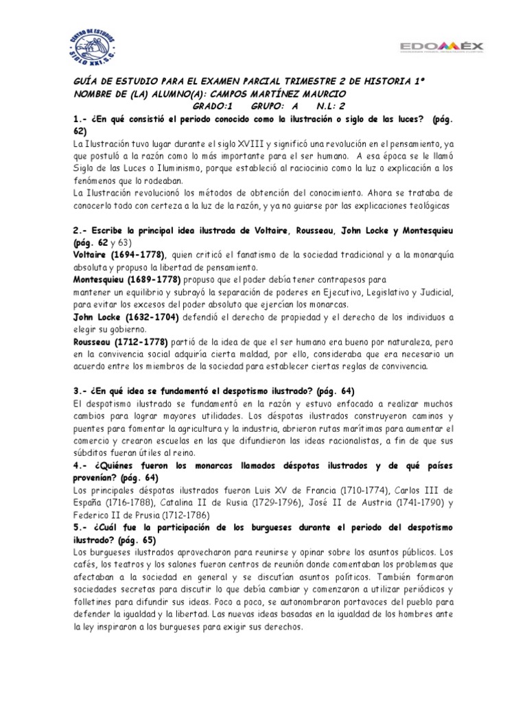 Guía de Estudio para El Examen Parcial Trimestre 2 de Historia 1 | PDF | Napoleón | Era de ...