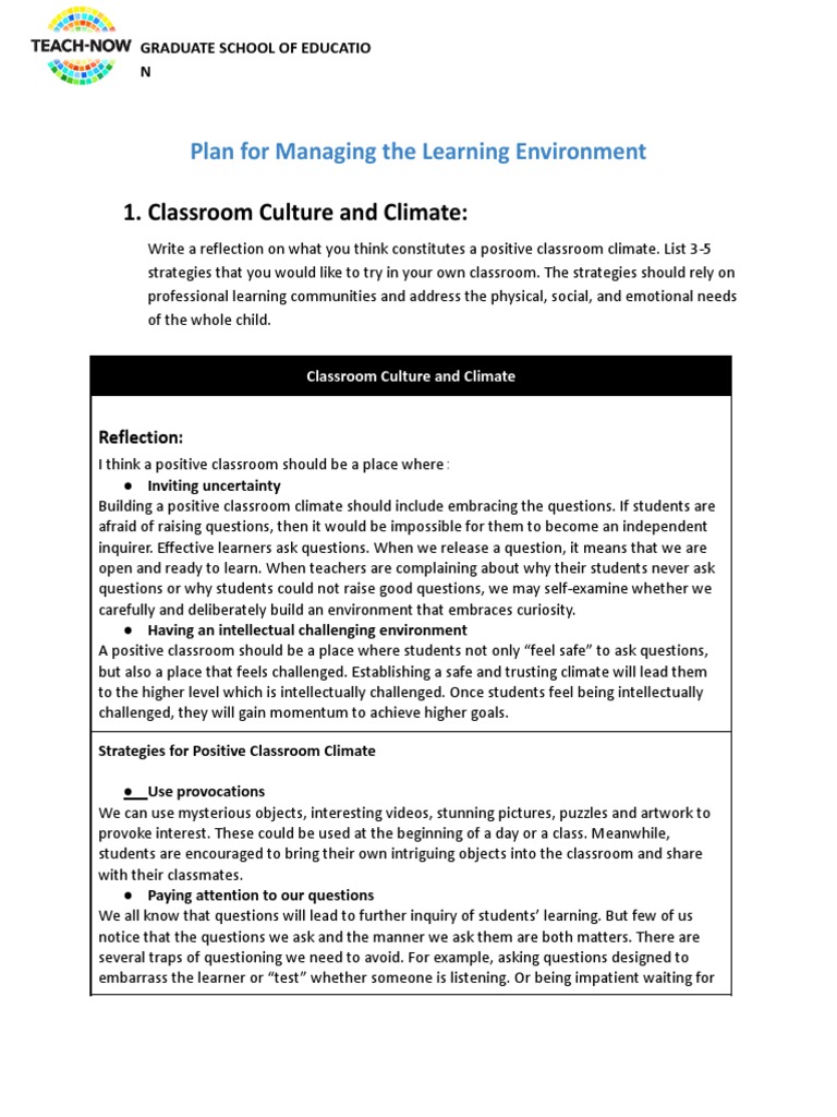 Learning Environment Plan - Lexi Liu | PDF | Psychological Trauma ...