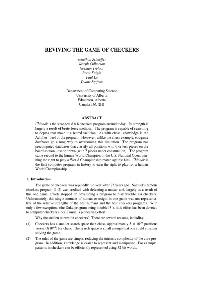 Reviving The Game of Checkers | PDF | Chess | Databases