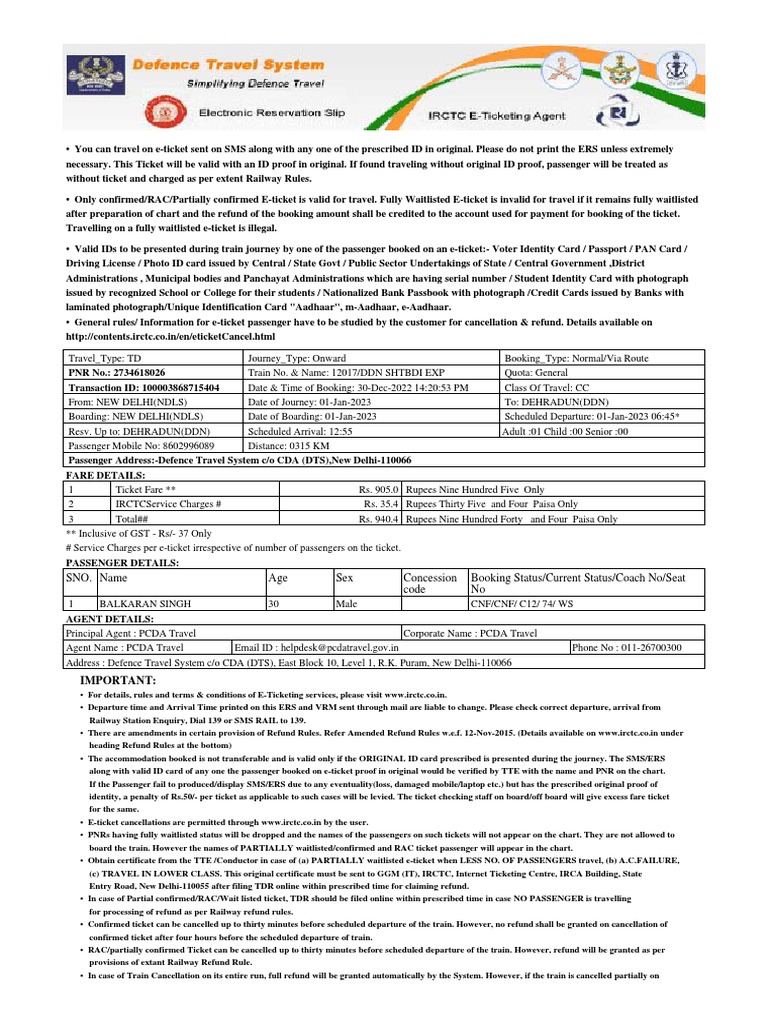 01 Jan 2023 Balkarn Singh DDN | PDF | Identity Document | Ticket (Admission)