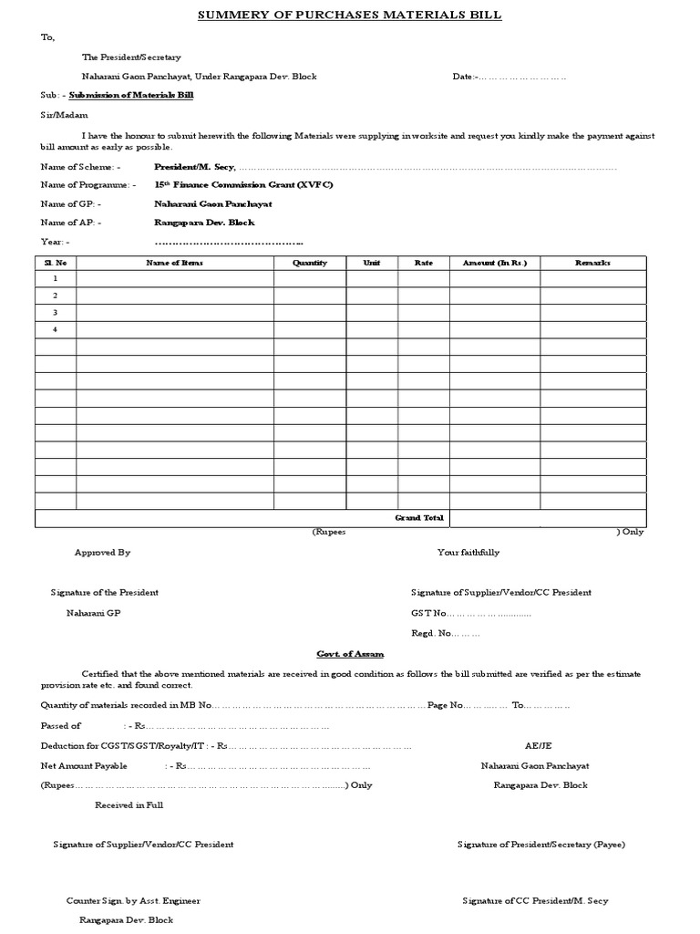 Bill Formate For Materials | PDF | Payments | Economies