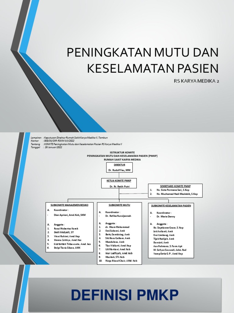 Peningkatan Mutu Dan Keselamatan Pasien 2022. RSKM (1) Tambahan Struktur PMKP | PDF