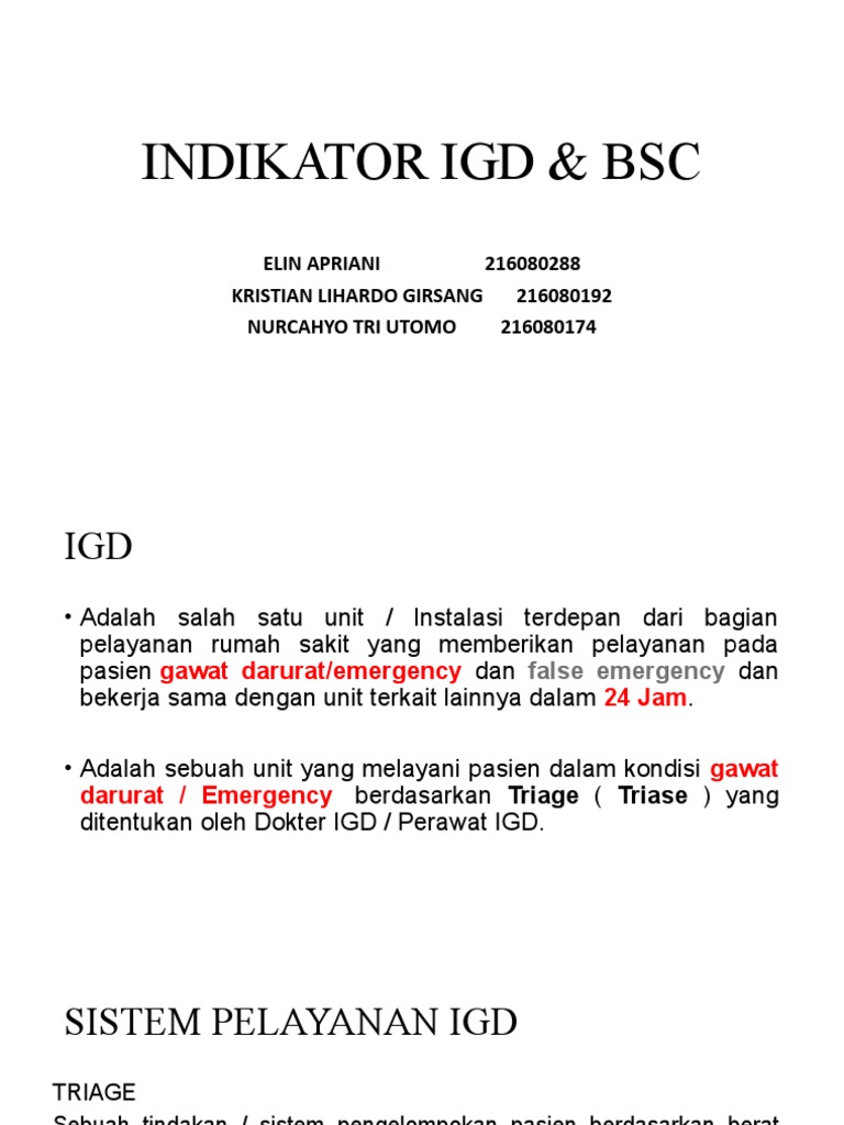 Indikator Igd & BSC Tugas Dr. Grace | PDF