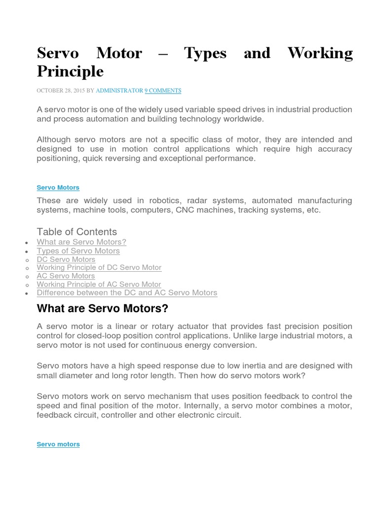 Servo Motor Guide - Types, Working Principles & Differences | PDF | Electric Motor | Servomechanism