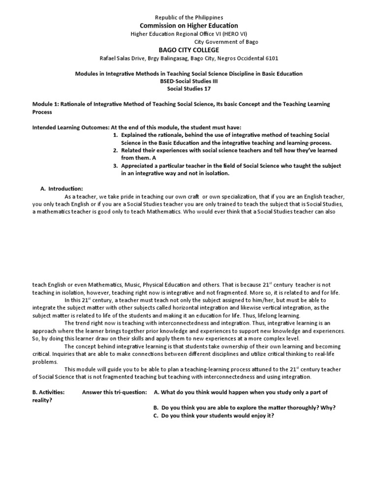 BSSED Modules For SS17 | PDF | Teaching Method | Learning