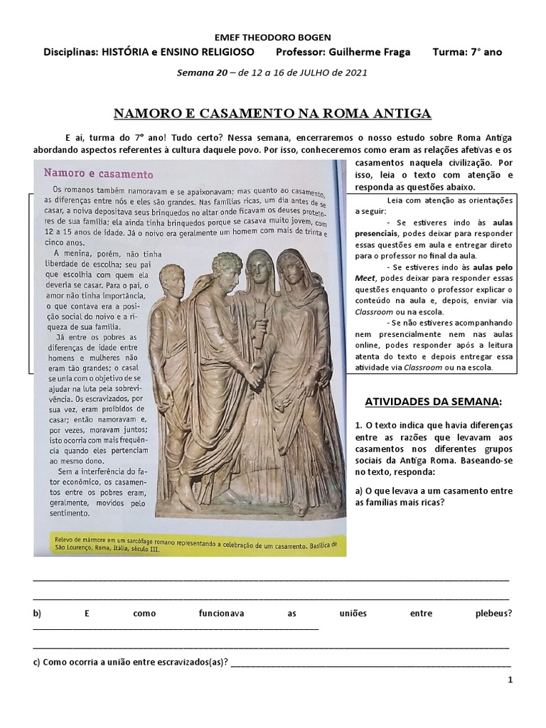 Semana 20 - HIST 7° - 12 A 16.07 | PDF | Roma Antiga | Casamento