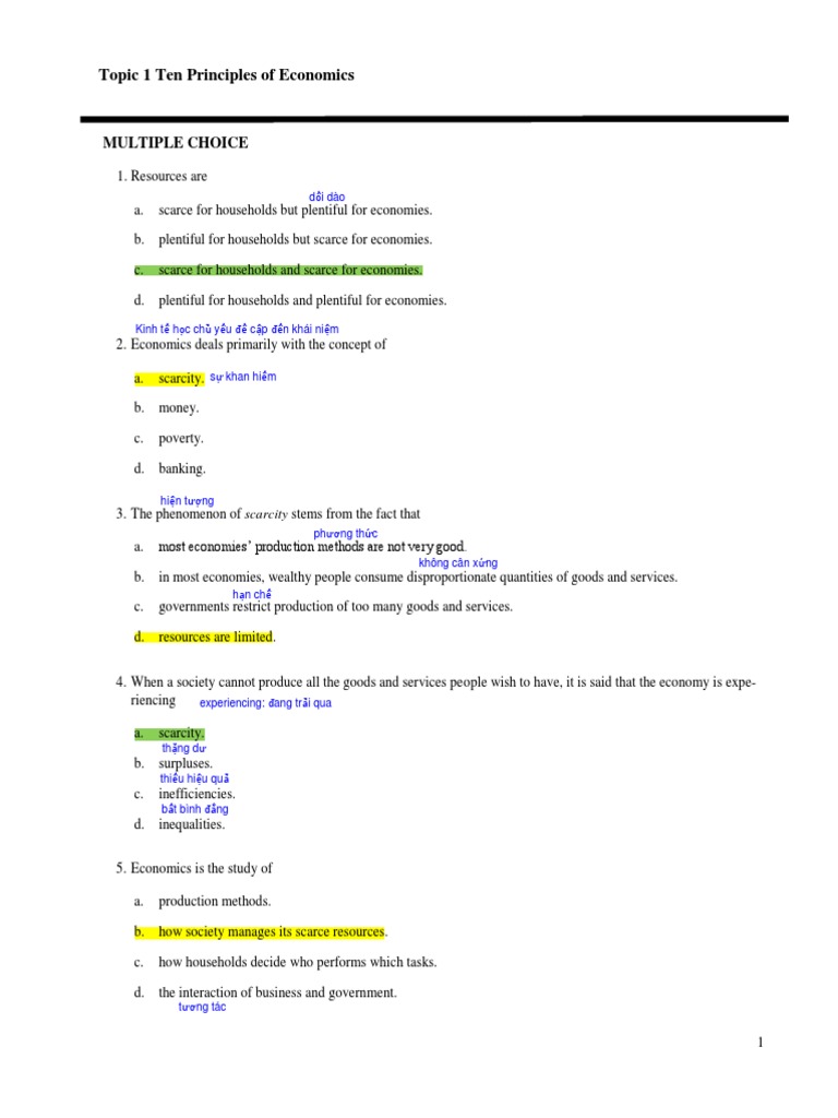 Exercise With Key of Ten Principles of Economics | Download Free PDF ...