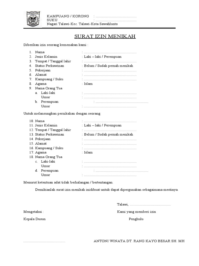 Surat Izin Menikah Pdf