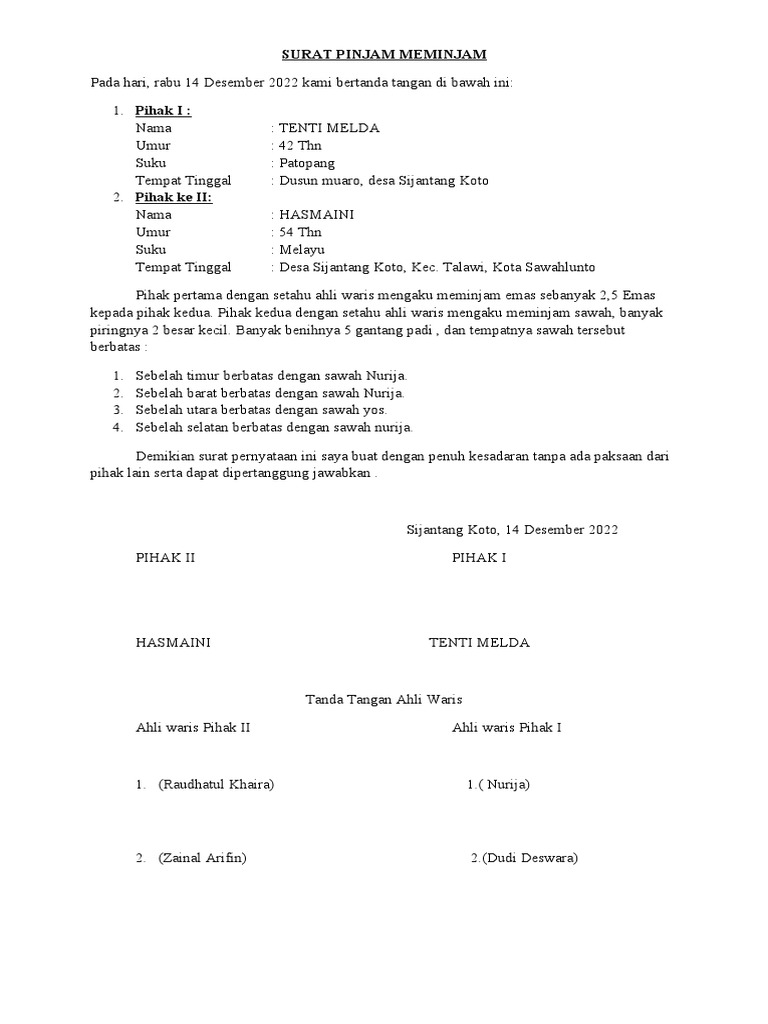 Surat Pinjam Meminjam | PDF