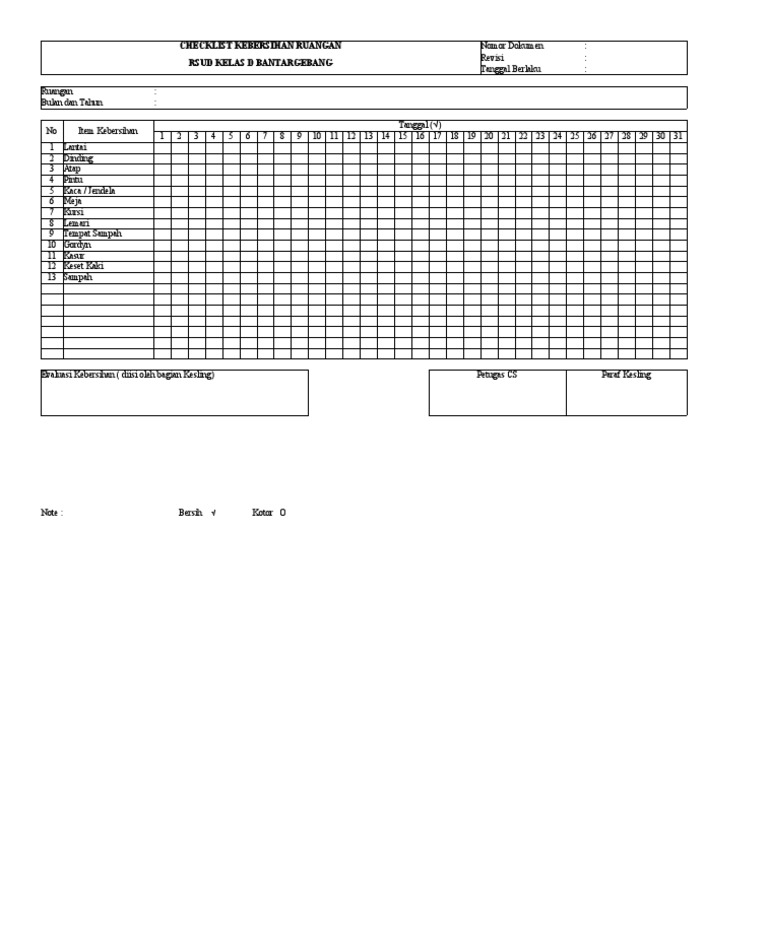 Checklist Kebersihan Ruangan CSSD | PDF