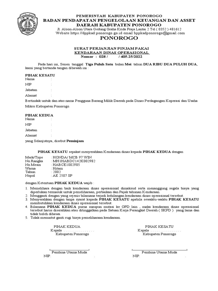 Contoh BA PINJAM PAKAI KENDARAAN DINAS | PDF