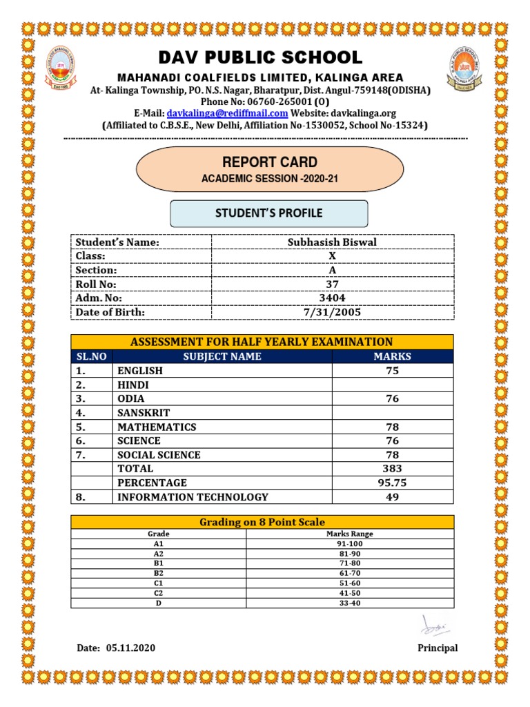 Dav Public School: Report Card | PDF