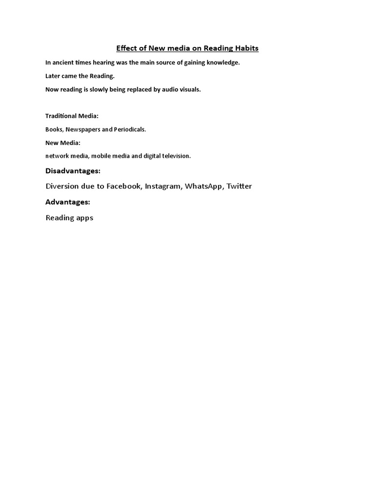 Effect of New Media On Reading Habits | PDF