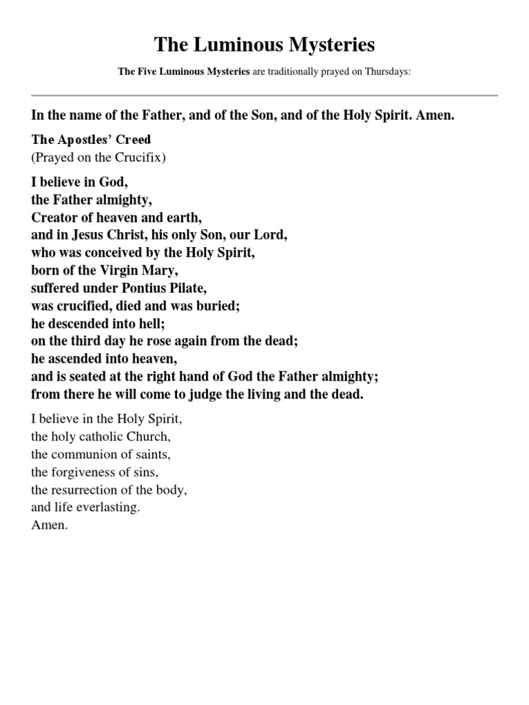 The Luminous Mysteries | PDF | Rosary | Jesus