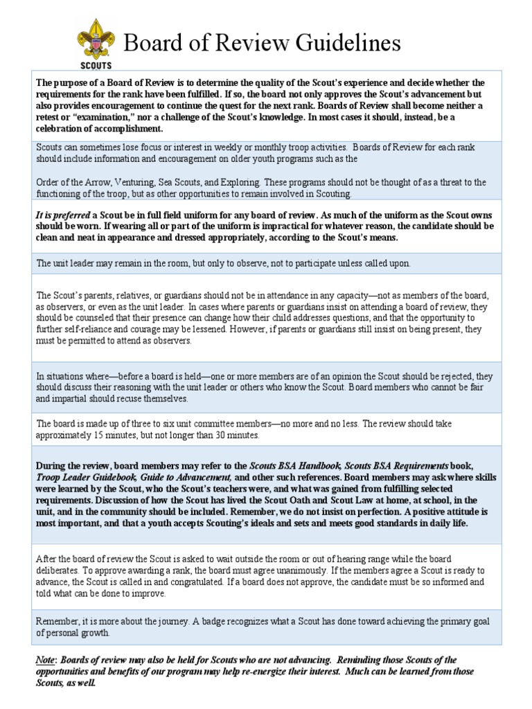 Board of Review Guidelines | PDF | Scouting | Boy Scouts Of America