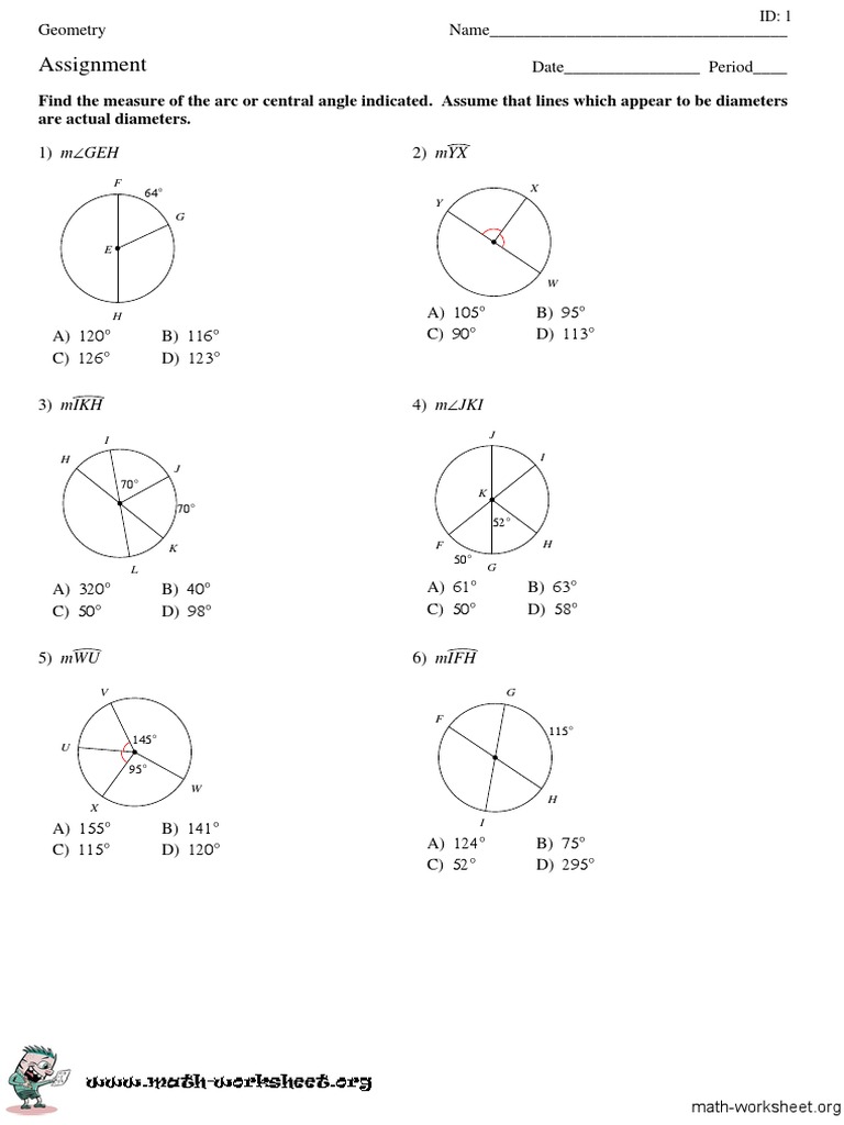 Circles Measures of Arcs and Central Angles Medium | PDF | Angle ...