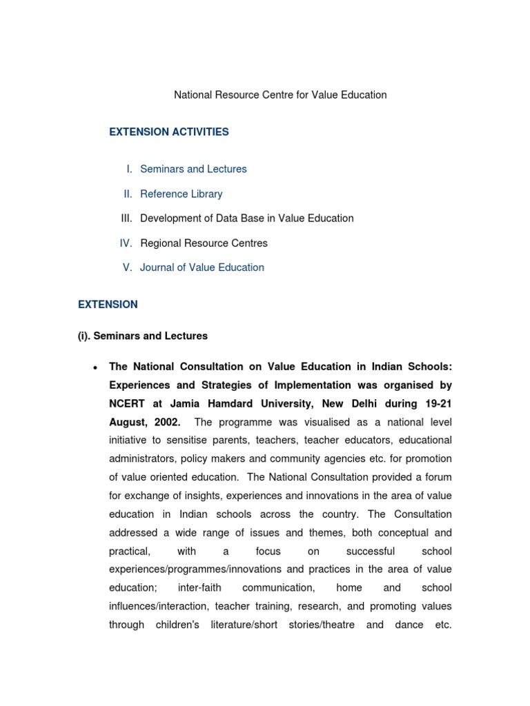 Promoting Values Through Education: A Summary of Initiatives and ...