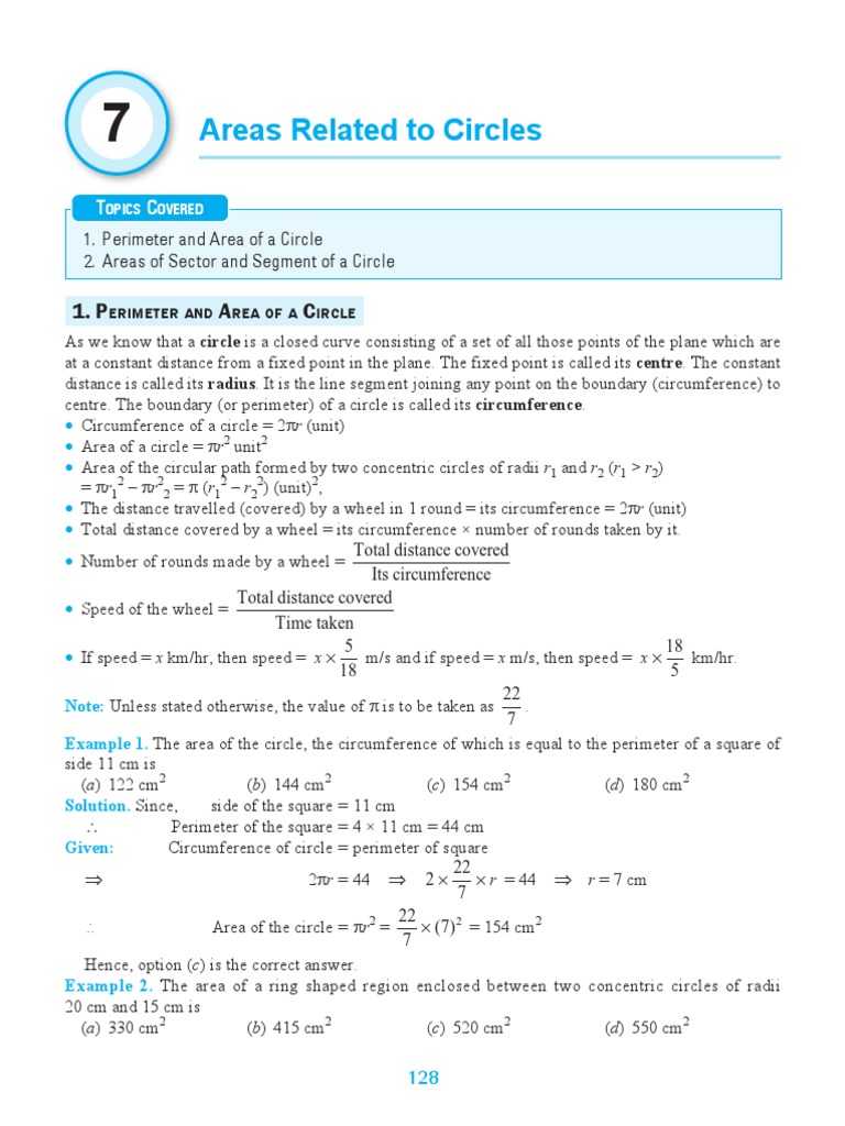Areas Related To Circles: 1. Perimeter and Area of A Circle 2. Areas of Sector and Segment of A ...