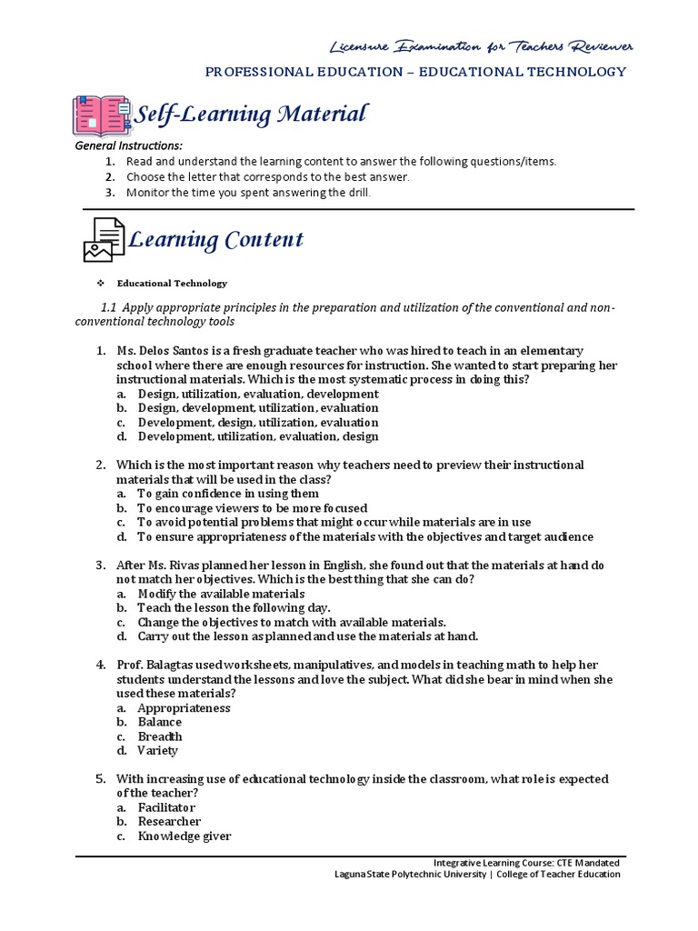 Profed-Educational Technology Let Reviewer | PDF | Educational Technology | Online Chat