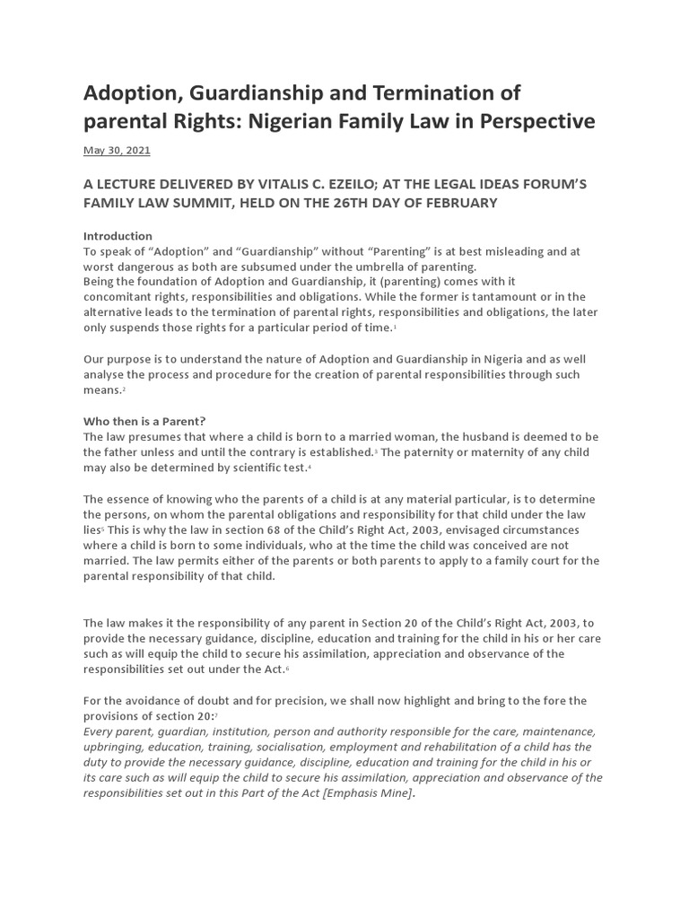 Adoption Law Nigeria | PDF | Legal Guardian | Parent