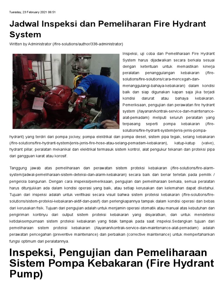 Jadwal Inspeksi Dan Pemeliharan Fire Hydrant System | PDF