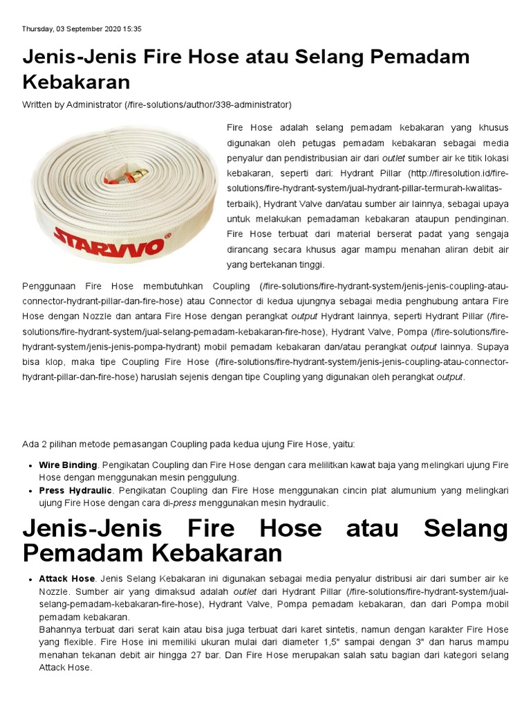 Jenis-Jenis Fire Hose Atau Selang Pemadam Kebakaran | PDF