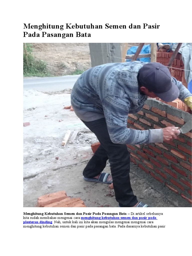 Menghitung Kebutuhan Semen Dan Pasir Pada Pasangan Bata Pdf