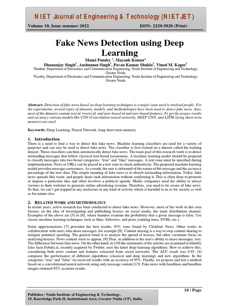 Fake News Detection Using Deep Learning | PDF | Machine Learning ...