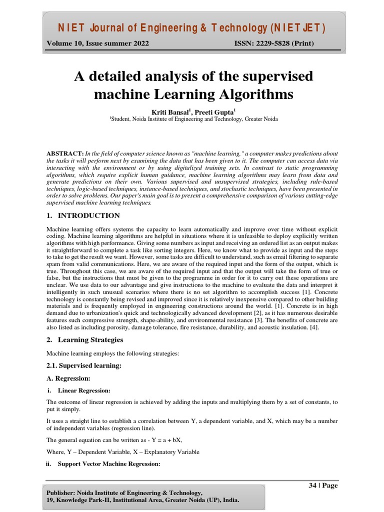 A Detailed Analysis of The Supervised Machine Learning Algorithms | PDF | Regression Analysis ...