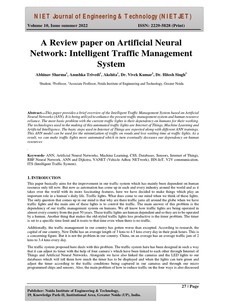 A Review Paper On Artificial Neural Network: Intelligent Traffic Management System | PDF ...