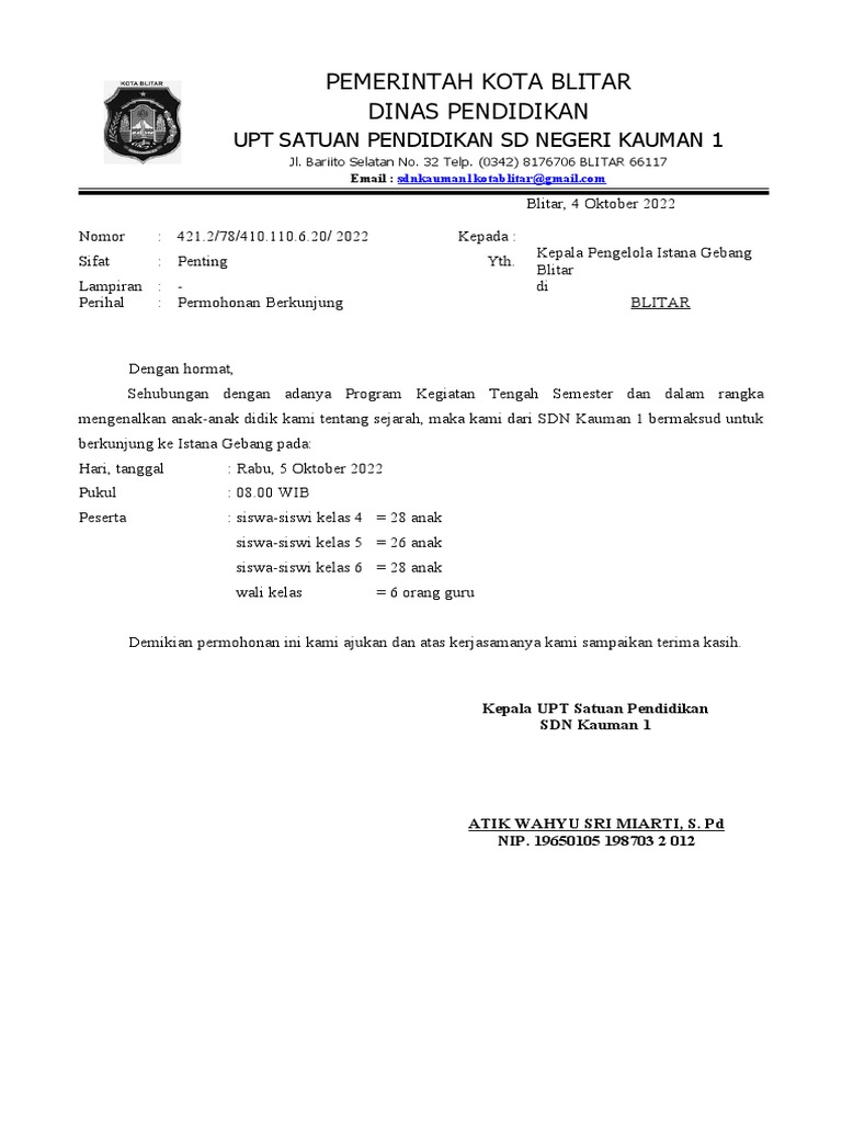 Surat Ijin Berkunjung Ke Istana Gebang | PDF