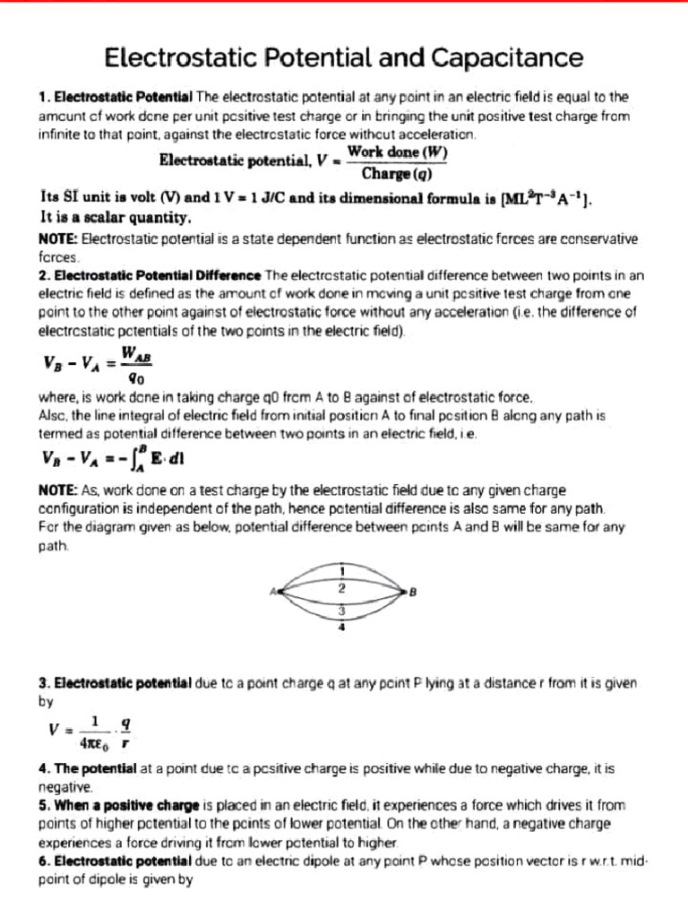 Electrostatic Potential and Capacitance Notes | PDF | Electrostatics ...