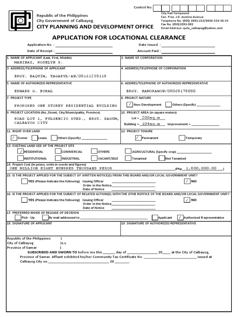 Locational Clearance Application Form | PDF | Property | Economies
